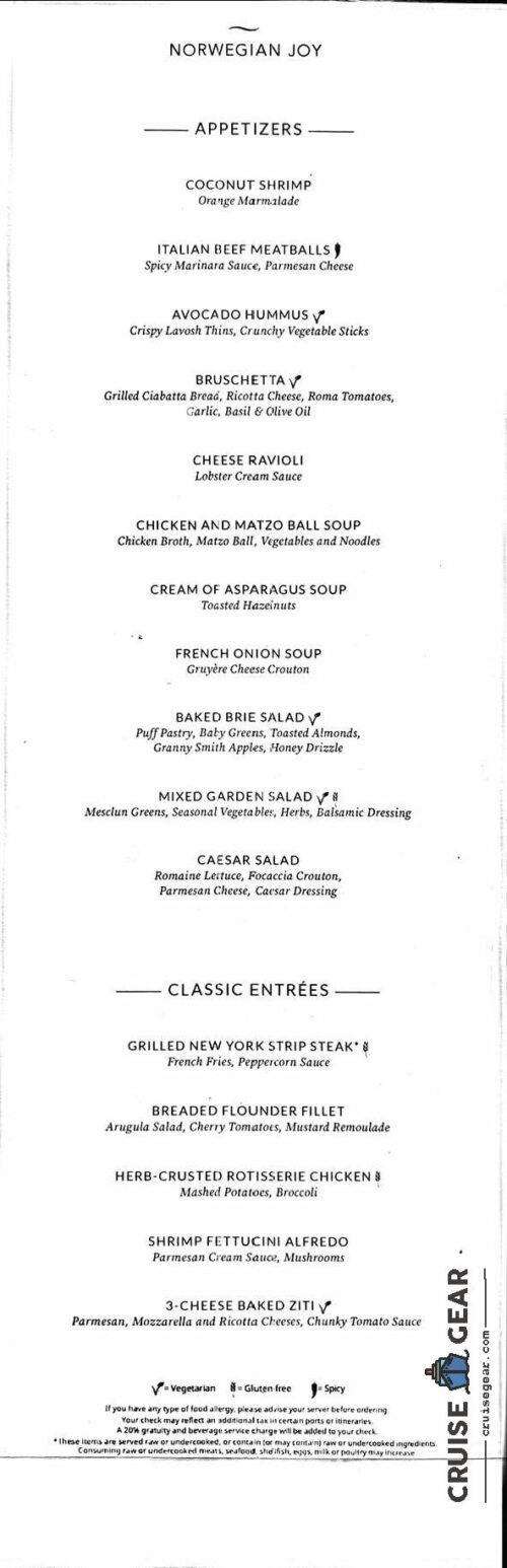 NCL Main Dining Room Menus & Changes - UPDATED - 2025 - Cruise Gear