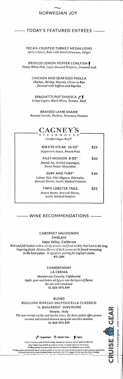 NCL Main Dining Room Menus & CHanges - UPDATED FOR 2024 - Cruise Gear