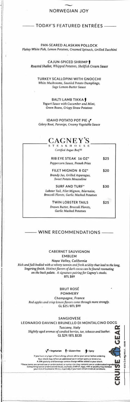 NCL Main Dining Room Menus & CHanges - UPDATED FOR 2024 - Cruise Gear