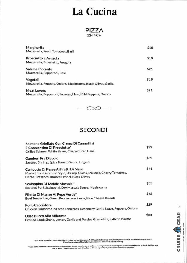 La Cucina NCL Menu With Prices 2025 | Cruise Gear