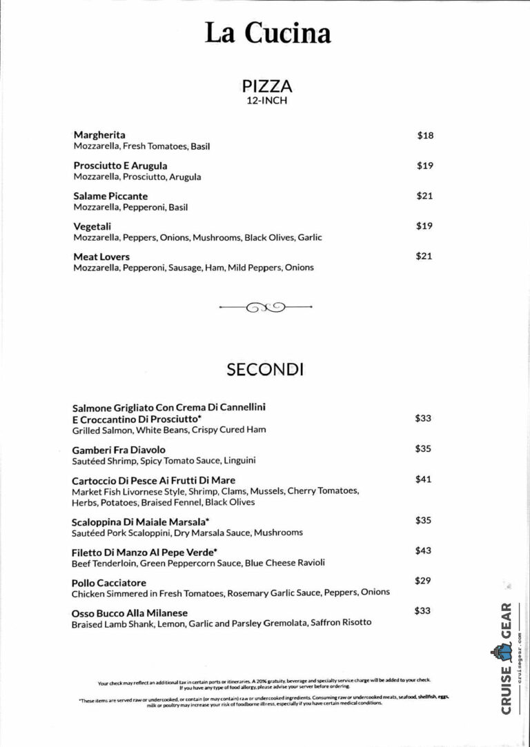 La Cucina NCL Menu With Prices 2025 | Cruise Gear