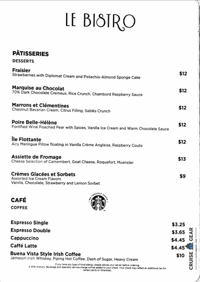 Le Bistro NCL Menu 2025- A Delicious French Adventure - Cruise Gear