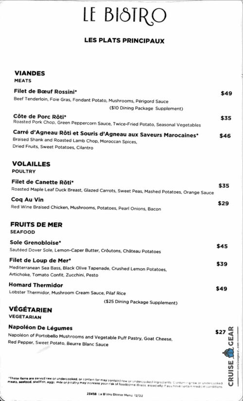 Le Bistro NCL Menu 2025- A Delicious French Adventure - Cruise Gear