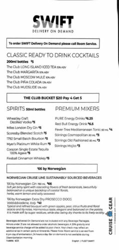 NCL Room Service Menu & Prices - Cruise Gear