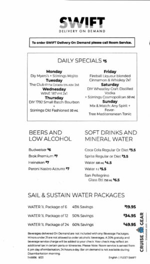 NCL Room Service Menu & Prices - Cruise Gear