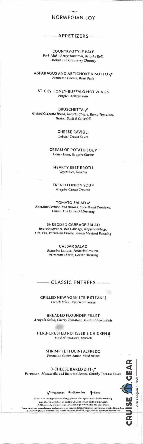 NCL Main Dining Room Menus & CHanges - UPDATED FOR 2024 - Cruise Gear