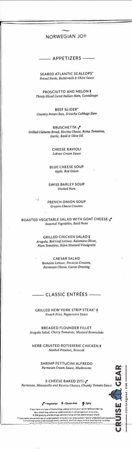 NCL Main Dining Room Menus & CHanges - UPDATED FOR 2024 - Cruise Gear