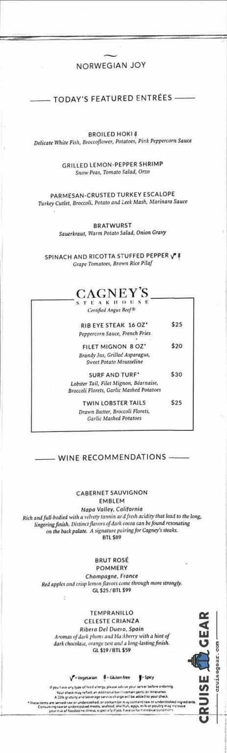 NCL Main Dining Room Menus & CHanges - UPDATED FOR 2024 - Cruise Gear