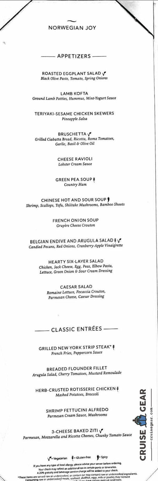 NCL Main Dining Room Menus & CHanges - UPDATED FOR 2024 - Cruise Gear