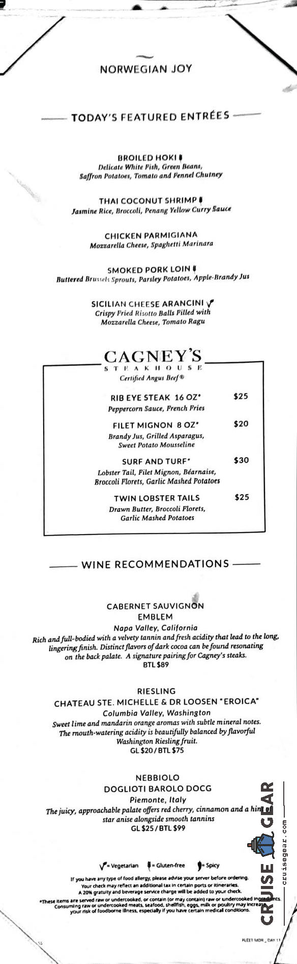 NCL Main Dining Room Menus & CHanges - UPDATED FOR 2024 - Cruise Gear