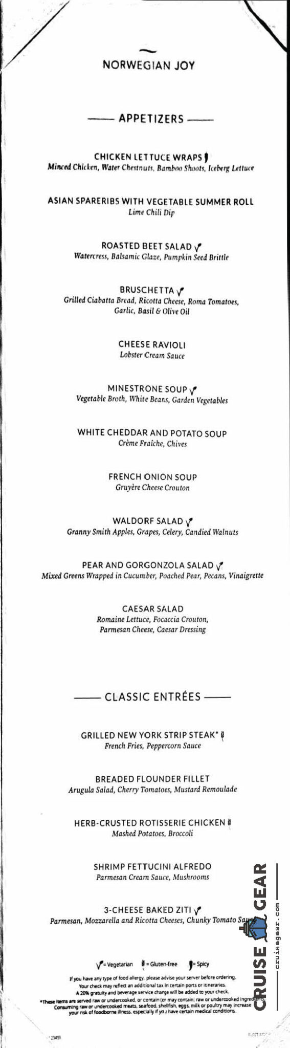 NCL Main Dining Room Menus & CHanges - UPDATED FOR 2024 - Cruise Gear