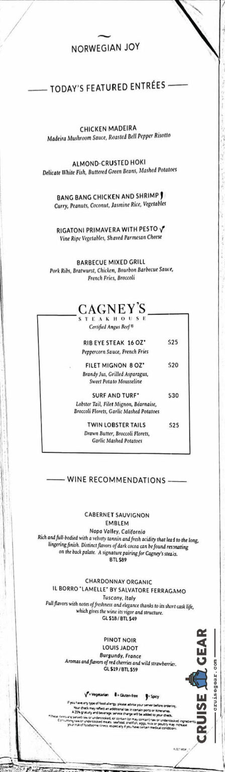 NCL Main Dining Room Menus & CHanges - UPDATED FOR 2024 - Cruise Gear