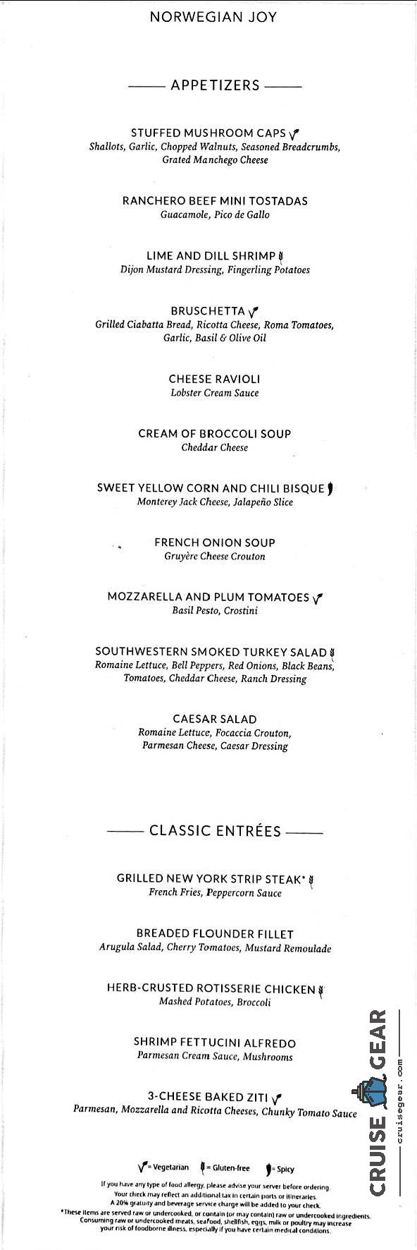 NCL Main Dining Room Menus & CHanges - UPDATED FOR 2024 - Cruise Gear