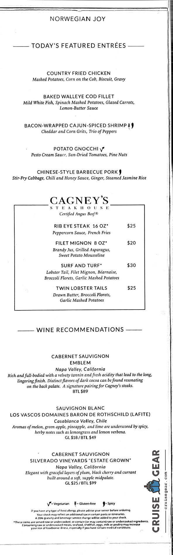 NCL Main Dining Room Menus & CHanges - UPDATED FOR 2024 - Cruise Gear