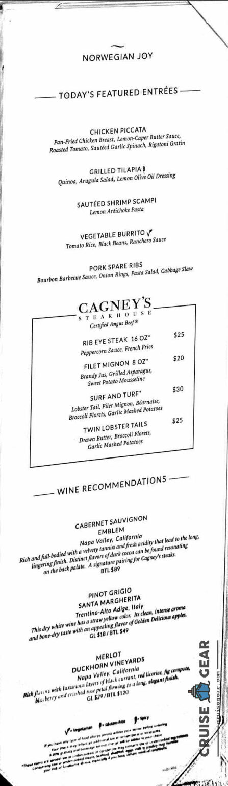 NCL Main Dining Room Menus & CHanges - UPDATED FOR 2024 - Cruise Gear