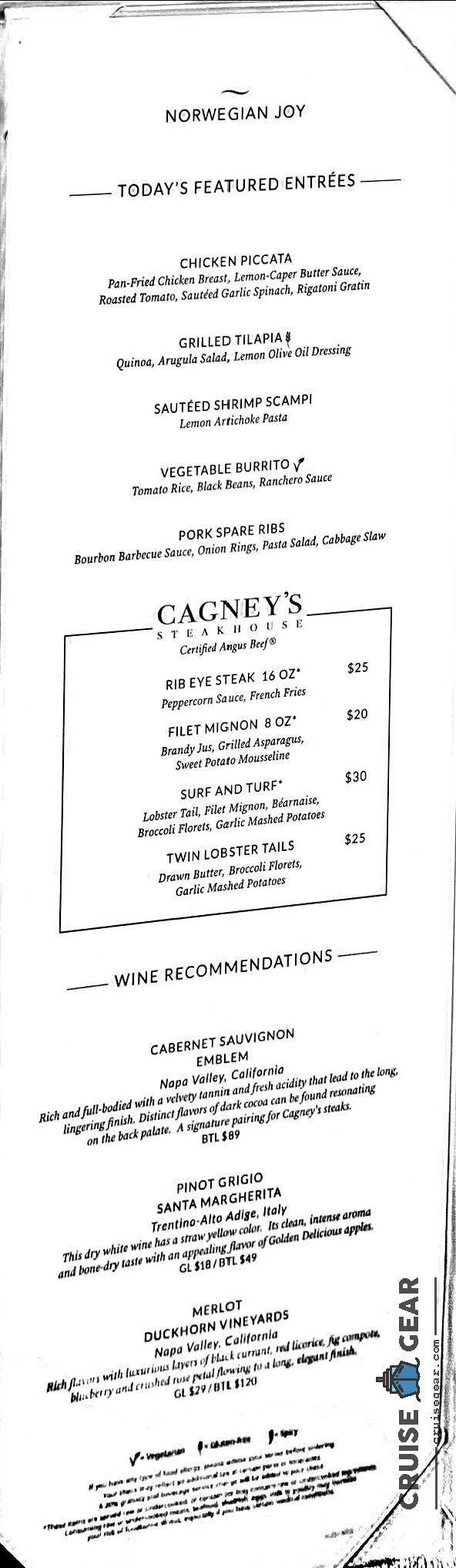 NCL Main Dining Room Menus & CHanges - UPDATED FOR 2024 - Cruise Gear