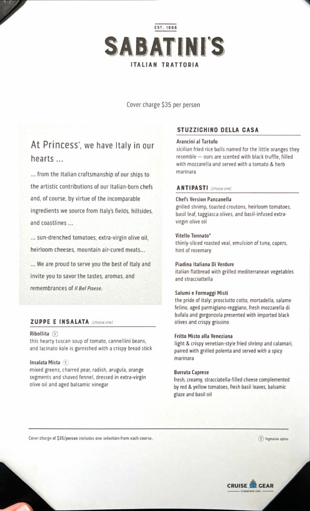 Sabatini's Princess Cruises Menu & Our Review - Cruise Gear