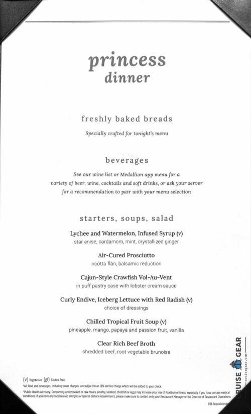 Princess Cruises Main Dining Room Menus & Recent Changes 2025 - Cruise Gear