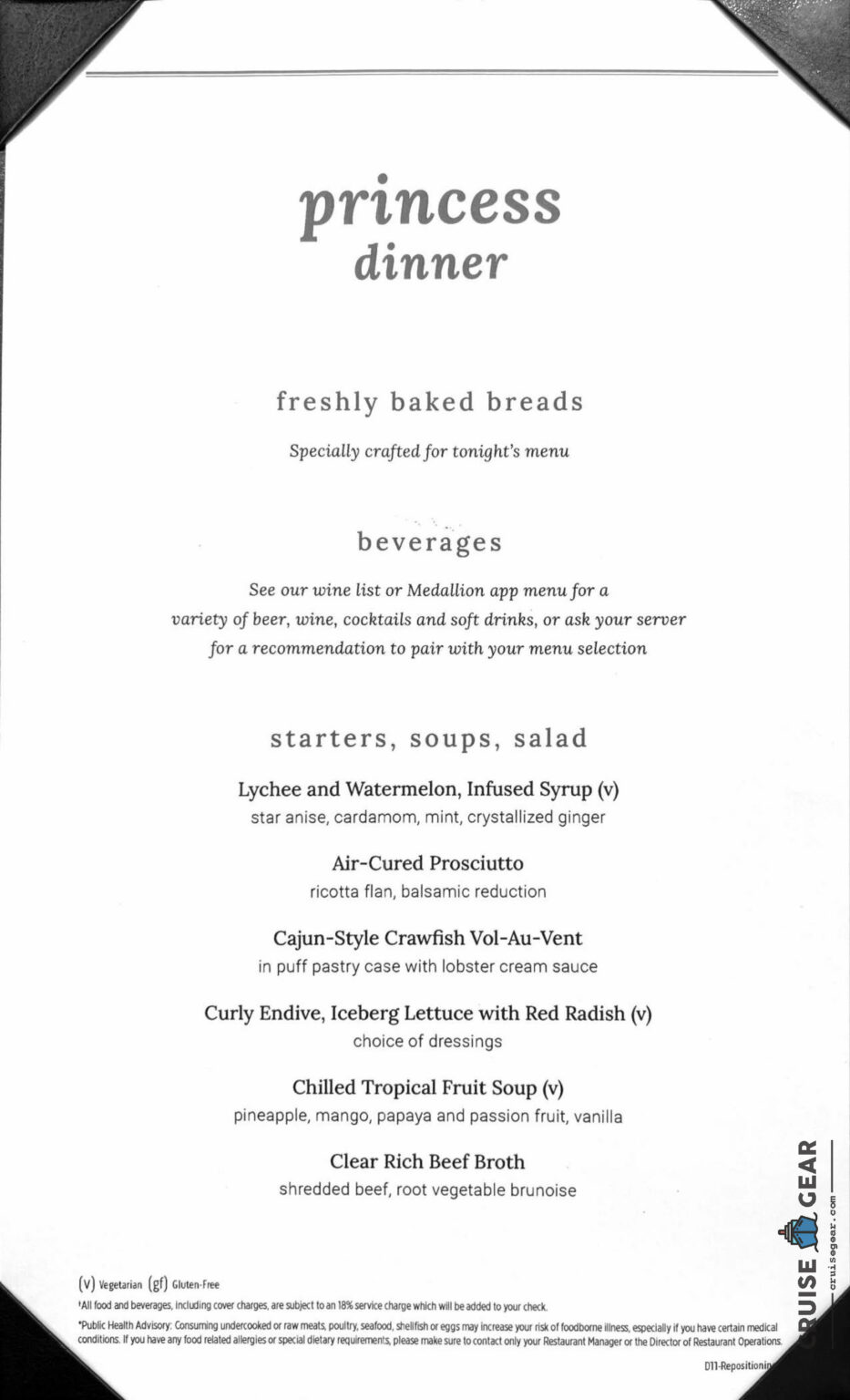 Princess Cruises Main Dining Room Menus & Recent Changes 2026 - Cruise Gear