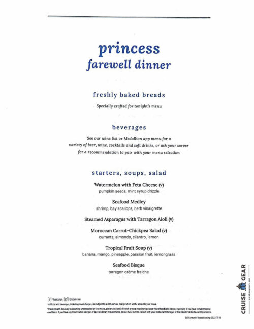 Princess Cruises Main Dining Room Menus & Recent Changes 2025 - Cruise Gear