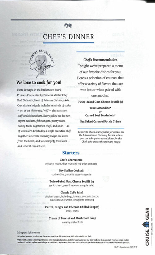 Princess Cruises Main Dining Room Menus & Recent Changes 2025 - Cruise Gear