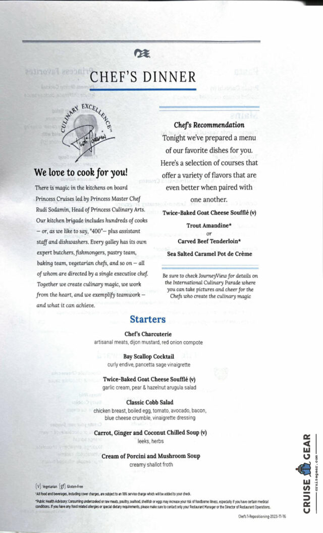 Princess Cruises Main Dining Room Menus & Recent Changes 2025 - Cruise Gear