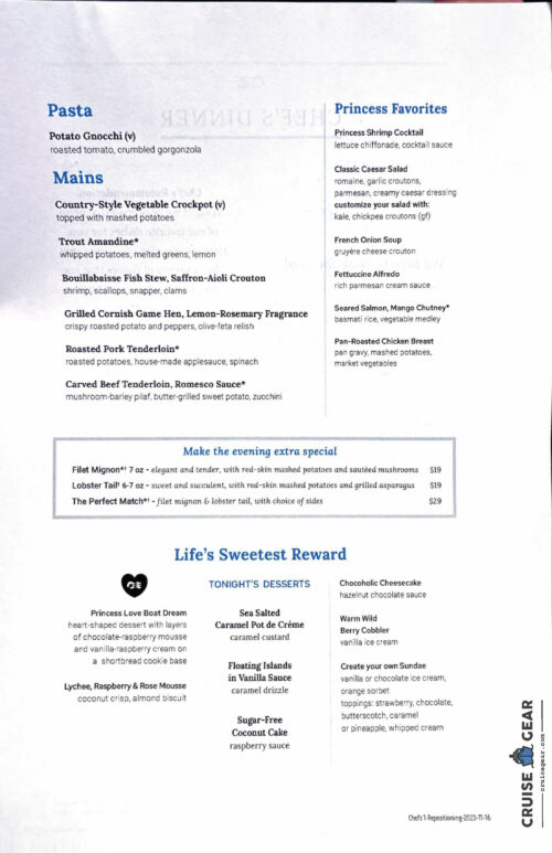 Princess Cruises Main Dining Room Menus & Recent Changes 2025 - Cruise Gear