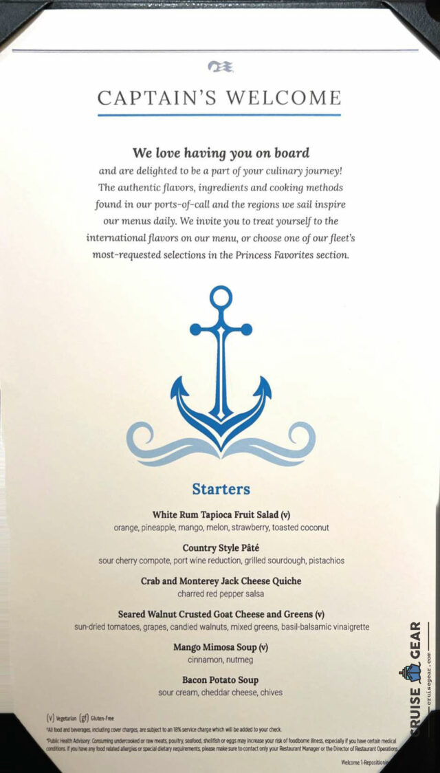 Princess Cruises Main Dining Room Menus & Recent Changes 2025 - Cruise Gear