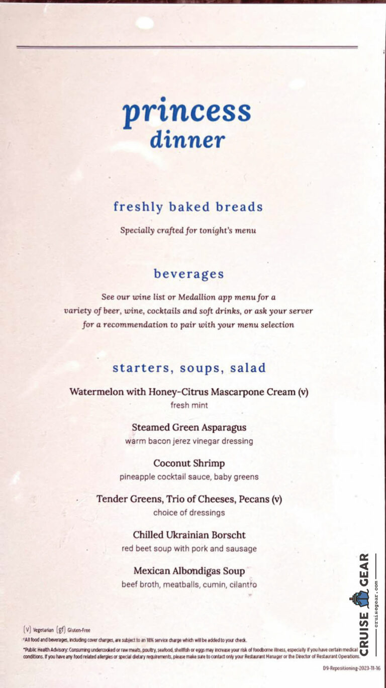 Princess Cruises Main Dining Room Menus & Recent Changes 2025 - Cruise Gear