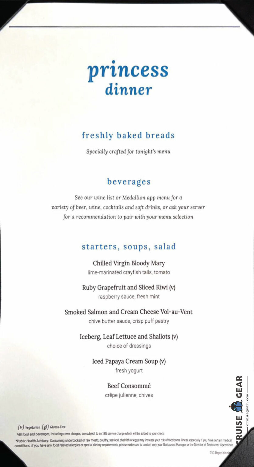 Princess Cruises Main Dining Room Menus & Recent Changes 2026 - Cruise Gear