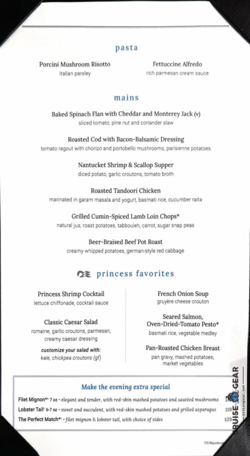 Princess Cruises Main Dining Room Menus & Recent Changes 2025 - Cruise Gear