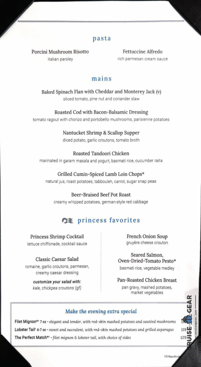 Princess Cruises Main Dining Room Menus & Recent Changes 2025 - Cruise Gear