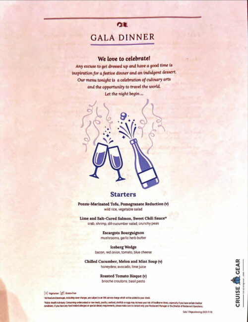 Princess Cruises Main Dining Room Menus & Recent Changes 2025 - Cruise Gear