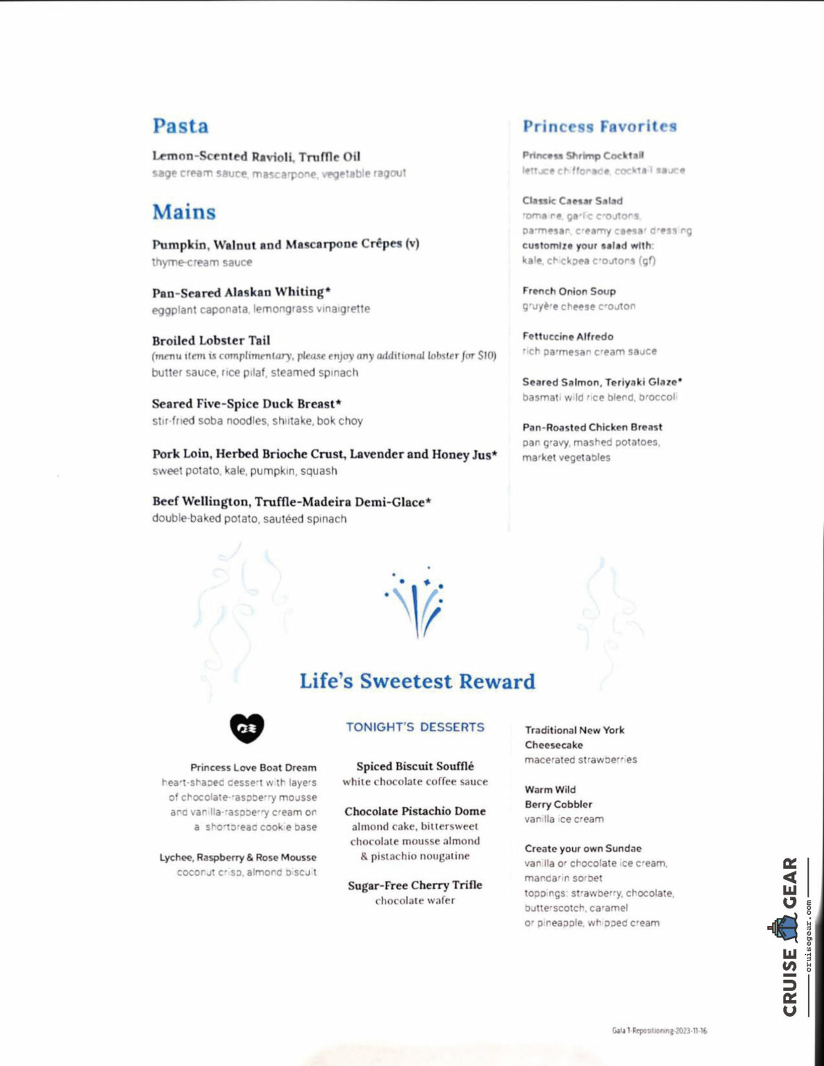 Princess Cruises Main Dining Room Menus & Recent Changes 2025 - Cruise Gear