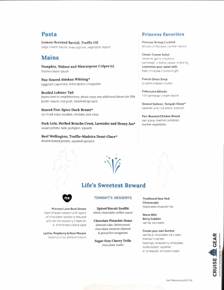 Princess Cruises Main Dining Room Menus & Recent Changes 2025 - Cruise Gear