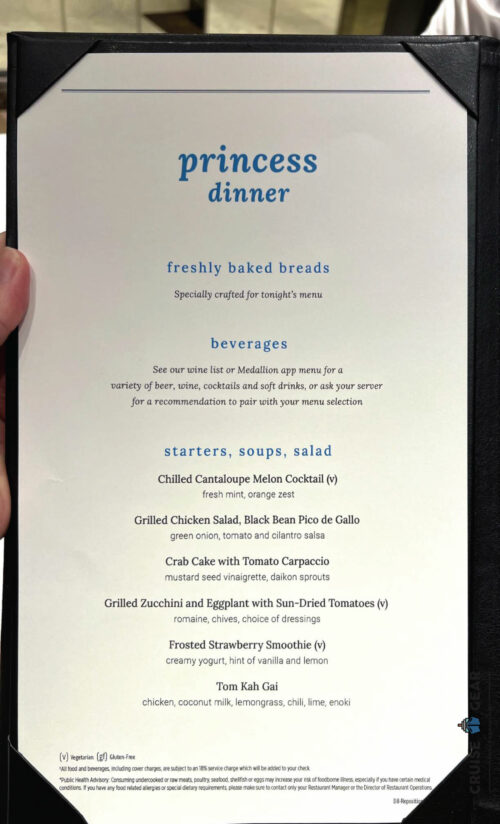 Princess Cruises Main Dining Room Menus & Recent Changes 2025 - Cruise Gear