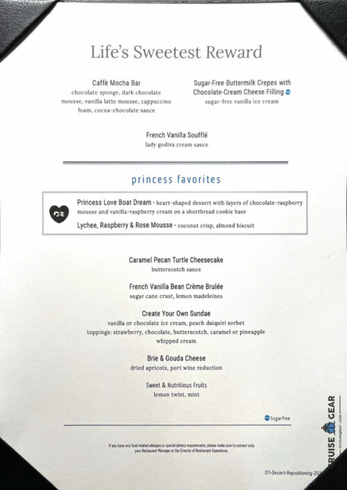 Princess Cruises Main Dining Room Menus & Recent Changes 2025 - Cruise Gear