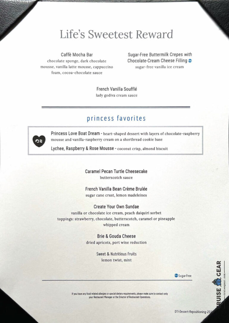 Princess Cruises Main Dining Room Menus & Recent Changes 2025 - Cruise Gear