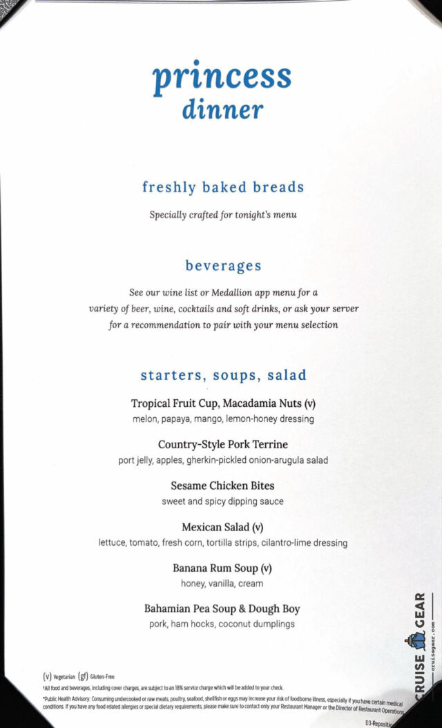 Princess Cruises Main Dining Room Menus & Recent Changes 2025 - Cruise Gear