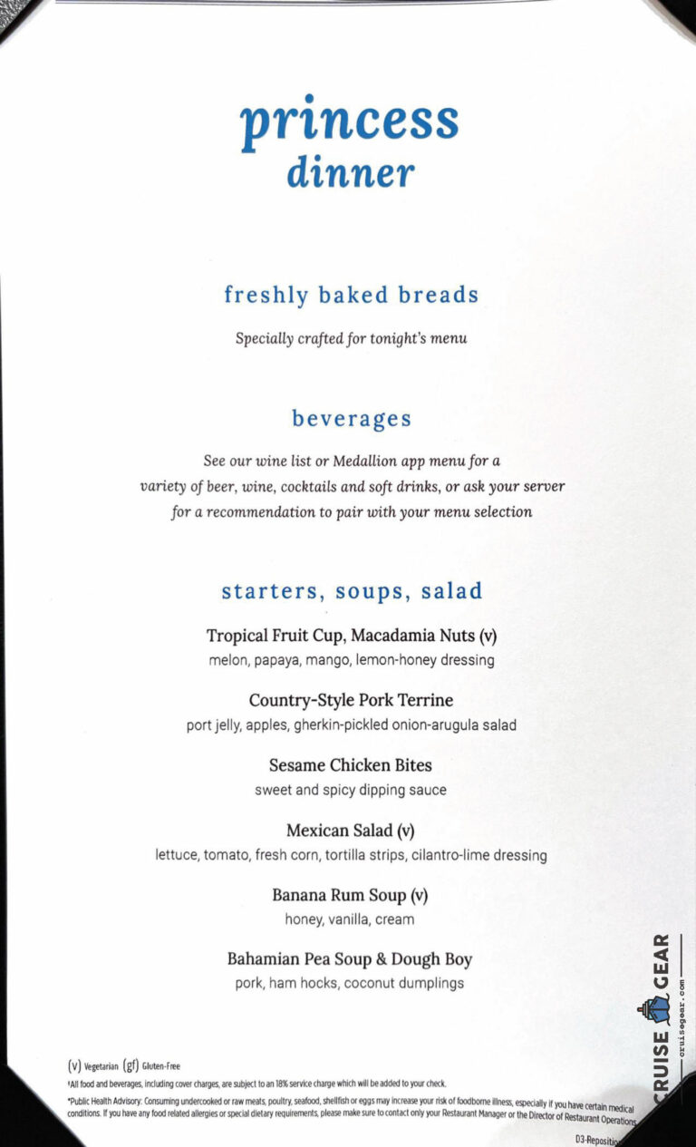 Princess Cruises Main Dining Room Menus & Recent Changes 2025 - Cruise Gear