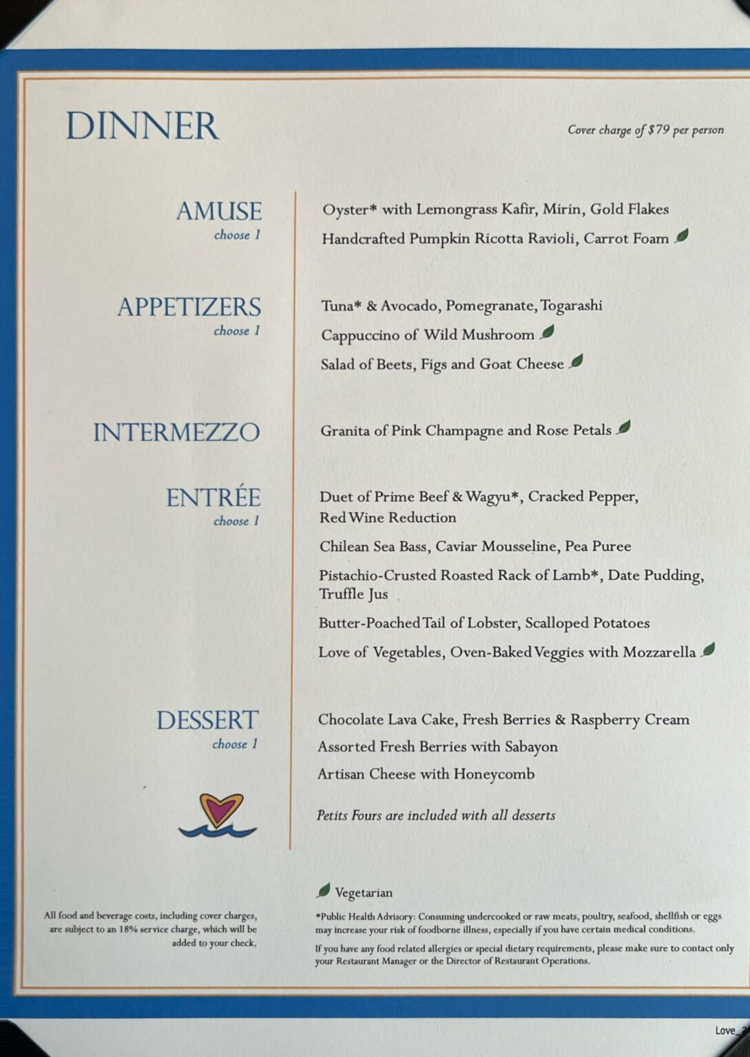 Love by Britto Menu & Review (Sun Princess) - Cruise Gear